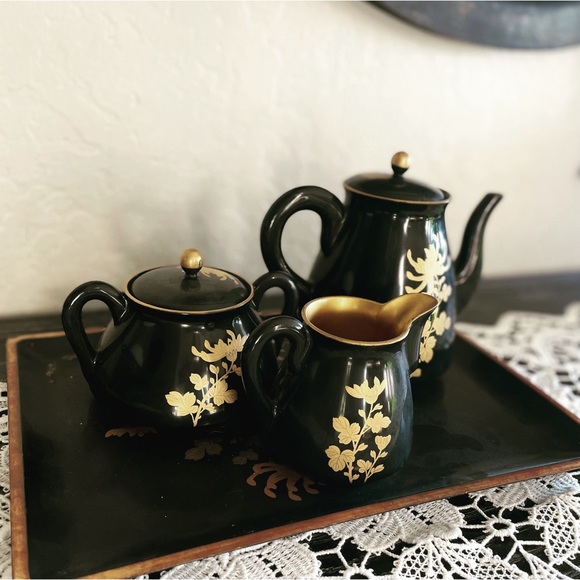Kitchen | Antique Japanese Lacquerware Mocca Set Black Gold ...